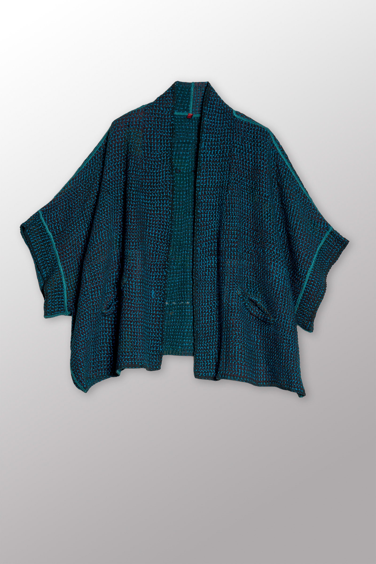 WOOL WAFFLE KANTHA MINI PONCHO - ww3060-tel - – Mieko Mintz US Retail