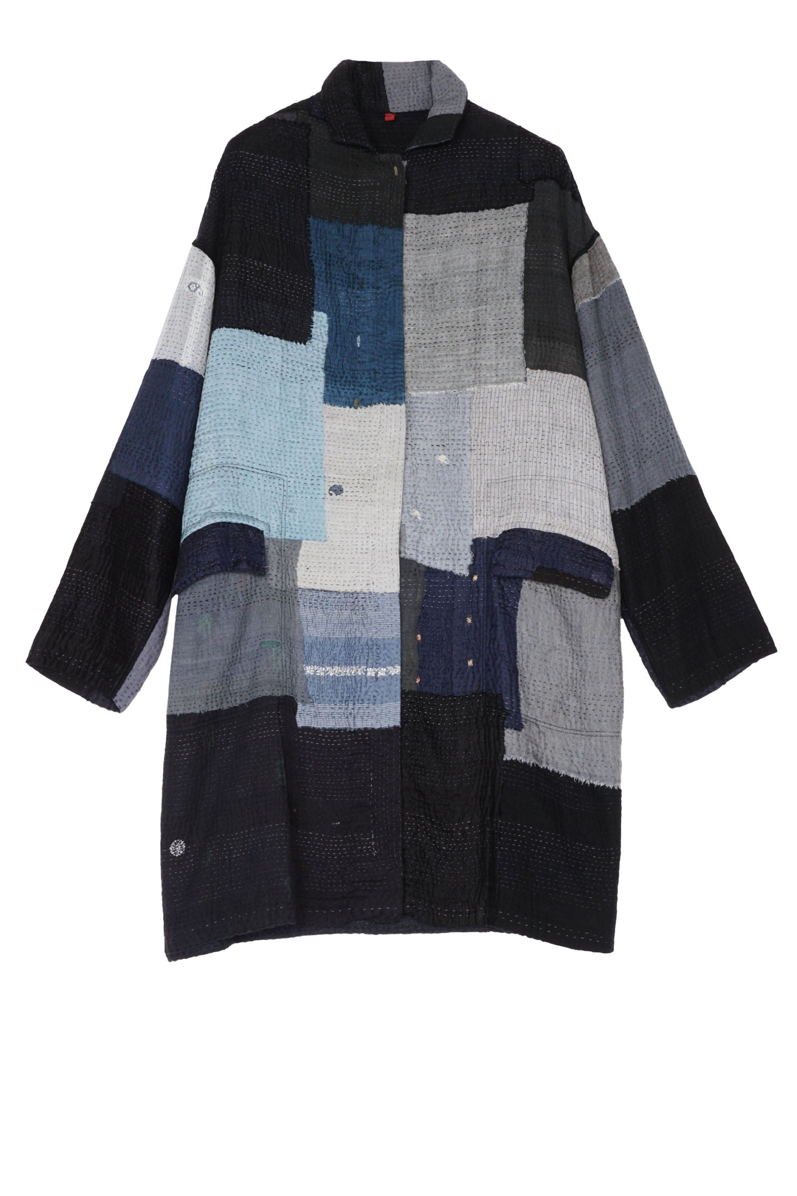 TWO TONE PATCH KANTHA LONG LINE JACKET - tn4059-blk - – Mieko Mintz US ...
